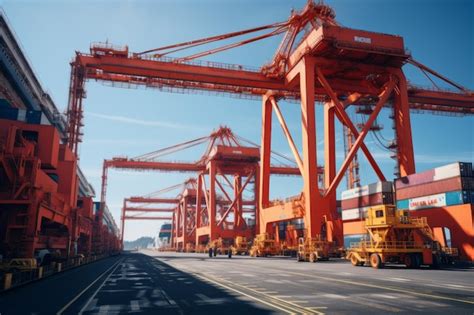 Premium Ai Image Container Terminal With Cranes In Action Generative Ai