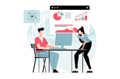 Data Science Concept With People Scene In Flat Design Stock Vector