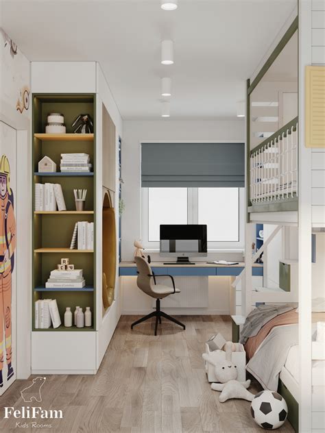 Дитяча кімната для хлопчика яскрава функціональна зона відпочинку