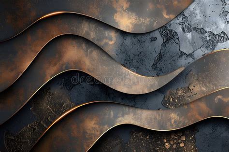 Abstract Wavy Design With Metallic Textures And Contrasting Surfaces Stock Illustration