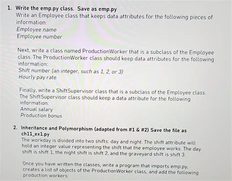 Solved Next Write A Class Named Productionworker That Is A