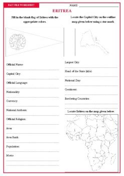 ERITREA Fact File Worksheet Research Sheet By Kangaroo Worksheets