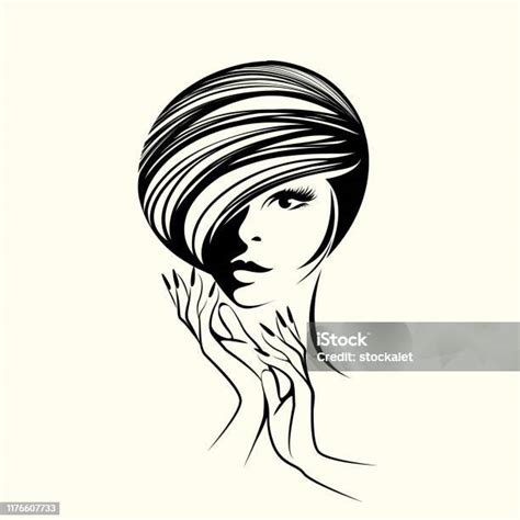 우아한 메이크업 헤어 스타일과 매니큐어와 아름다운 여자 아름다움 헤어 및 네일 살롱 로고 매니큐어 미용술에 대한 스톡 벡터 아트