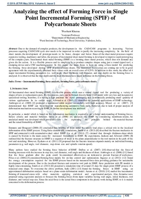 Pdf Analyzing The Effect Of Forming Force In Single Point Incremental Forming Spif Of