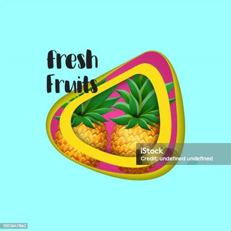 เค้าโครงตัดกระดาษการออกแบบแนวคิดผลไม้สดด้วยผลไม้สับปะรดที่สมจริง แบนเนอร์นามธรรมที่ทัน ภาพประกอบ