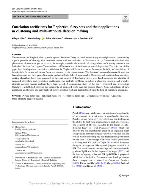Correlation Coefficients For T Spherical Fuzzy Sets And Their Applications In Clustering And