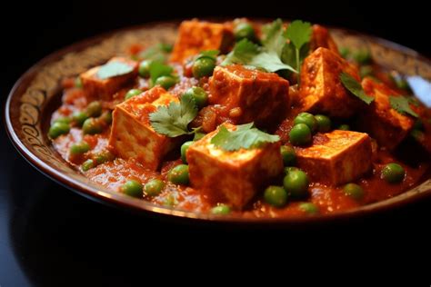 Paneer Cubes And Peas In A Spicy Flavorful Gravy Premium Ai Generated Image