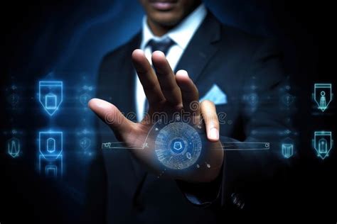 Businessman And Fingerprints Scanning Biometric Identification And Cyber Security Concept Stock