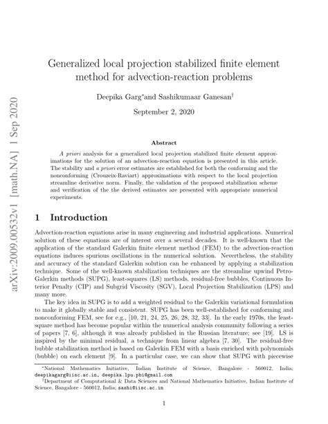 PDF Generalized Local Projection Stabilized Finite Element Method For Advection Reaction Problems