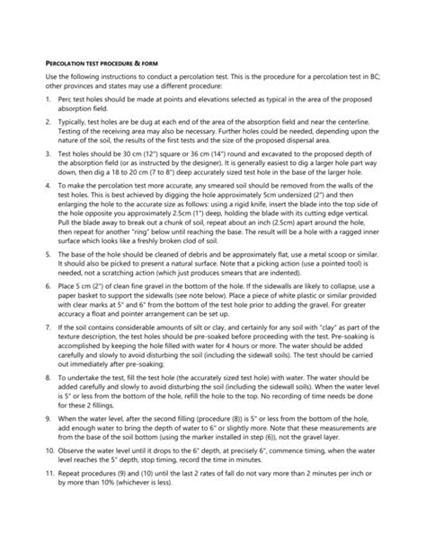 Percolation Test Procedure And Form