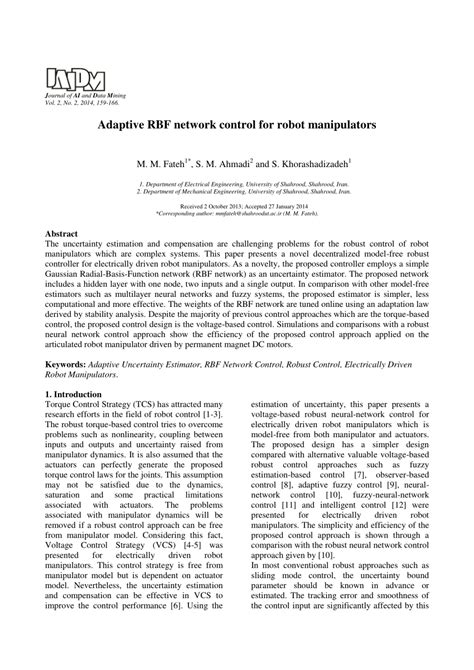 Pdf Adaptive Rbf Network Control For Robot Manipulators