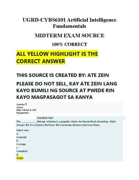 Ai Fundamentals Midtermexam Ugrd Cybs6101 Artificial Intelligence Fundamentals Midterm Exam