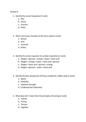 Aqa Gcse Pe 2016 Spec Training Test Teaching Resources