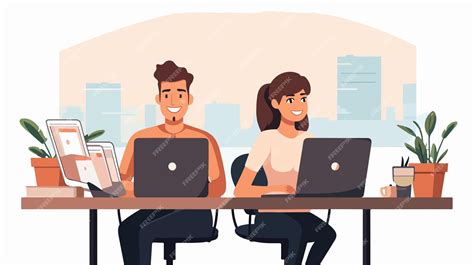 Cheerful Male And Female Computer Programmers Working Together At Desk Premium Ai Generated Vector