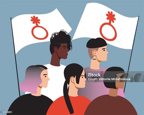 성별 기호 플래그를 가진 사람들 비 바이너리 식별 또는 성별 키어 사람의 그룹의 플래그와 플랫 벡터 스톡 일러스트 유동적 성별에 대한 스톡 벡터 아트 및 기타 이미지