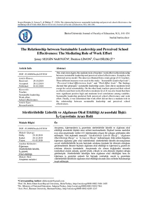 Pdf The Relationship Between Sustainable Leadership And Perceived School Effectiveness The