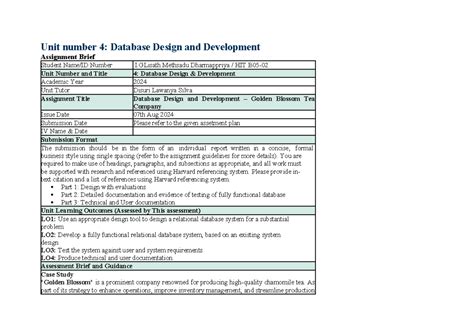 Assignment Database Hitb512 Unit Number 4 Database Design And