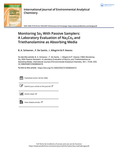 Pdf Monitoring So2 With Passive Samplers A Laboratory Evaluation Of