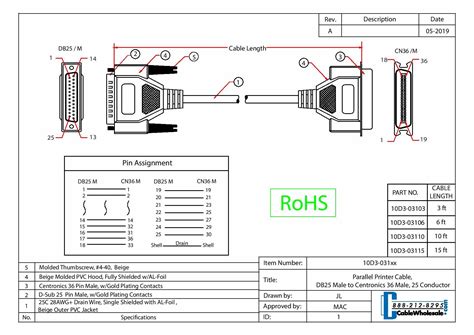 Getuscart Parallel Printer Cable Db25 Male To Centronics 36 Male 25 Conductor 10 Foot