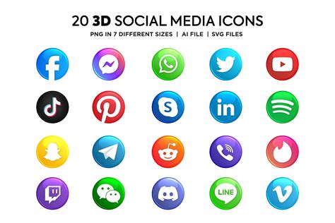 Modern 3d Social Media Icons Set Svg Png Vector Files Etsy Uk