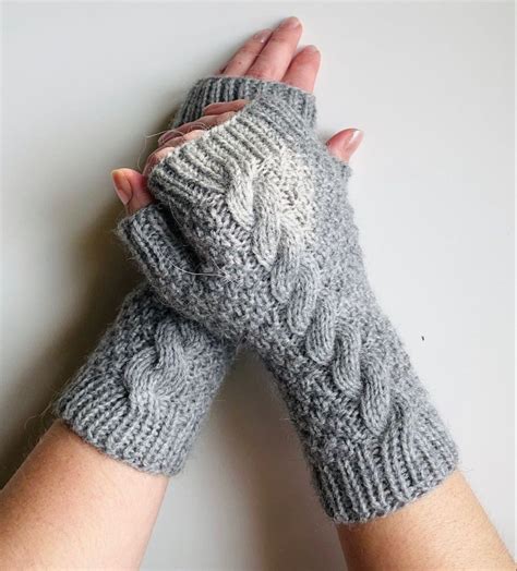 Knit Fingerless Gloves Knit Grey Wool Mitts Handknit Gray Handwarmers Knitted Armwarmers