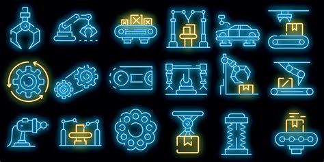 Assembly Line Icons Set Vector Neon 8351883 Vector Art At Vecteezy