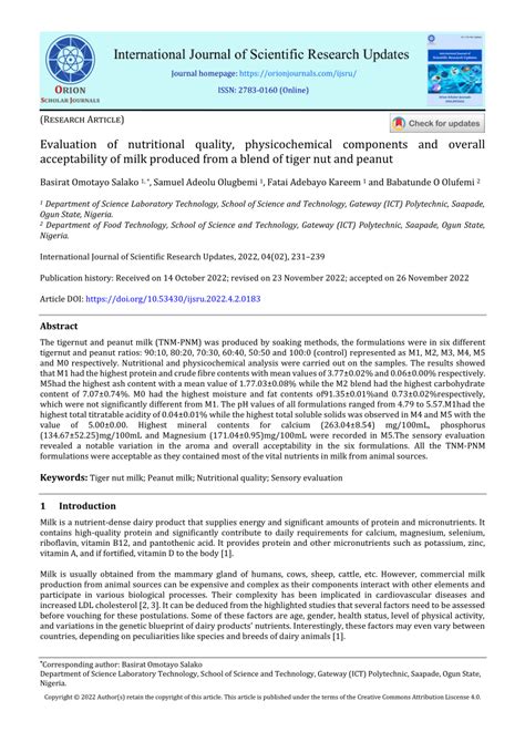 Pdf Evaluation Of Nutritional Quality Physicochemical Components And Overall Acceptability Of