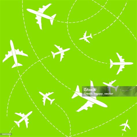 파선된 경로 라인 배경에 고립 된 비행기의 크리에이 티브 벡터 일러스트 아트 디자인 비행기 하늘 경로입니다 항공 교통 프레 젠