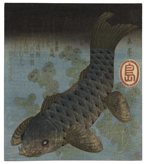 Giant Black Carp In Waterweeds By Yashima Gakutei Artsalon