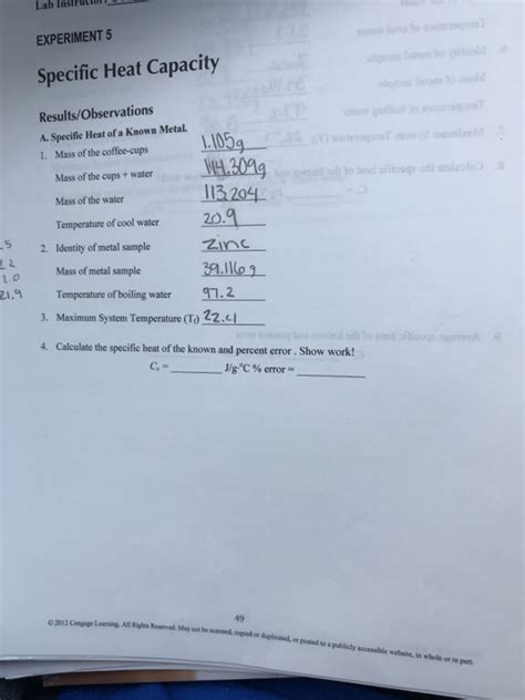 Solved Lab Instructor EXPERIMENT Specific Heat Capacity Chegg