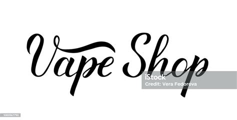 핸드 레터링 Vape가 서 면된 서 흰색 배경에 고립 미니 멀 로고 Vaping 저장소 또는 바입니다 벡터 일러스트입니다 그리기에 대한 스톡 벡터 아트 및 기타 이미지