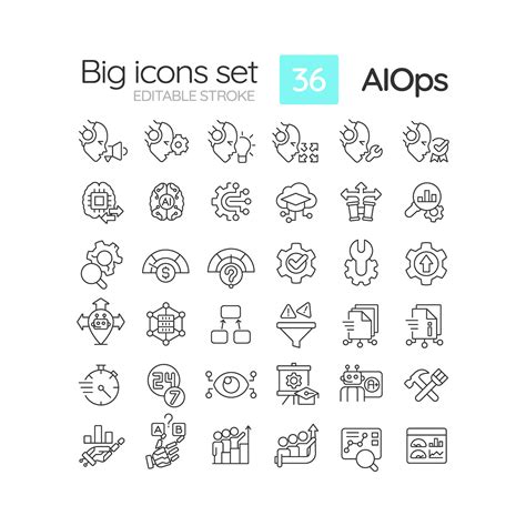 2d Editable Black Big Thin Line Icons Set Representing Ai Ops Isolated Vector Linear