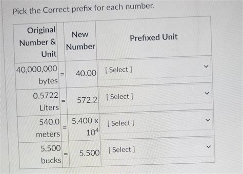 Solved Pick The Correct Prefix For Each Number Chegg Com