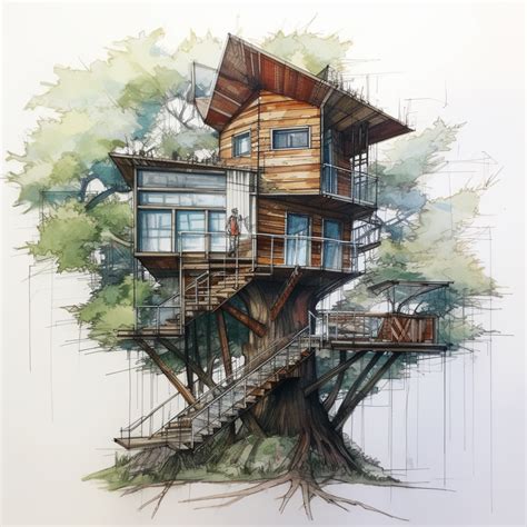 Tree House On Stilts Architectural Design Sketch