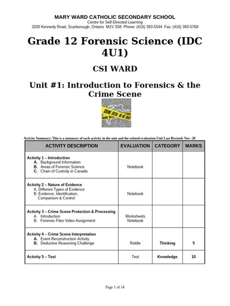 Csi Unit 1 1 1 Pdf Crime Scene Forensic Science