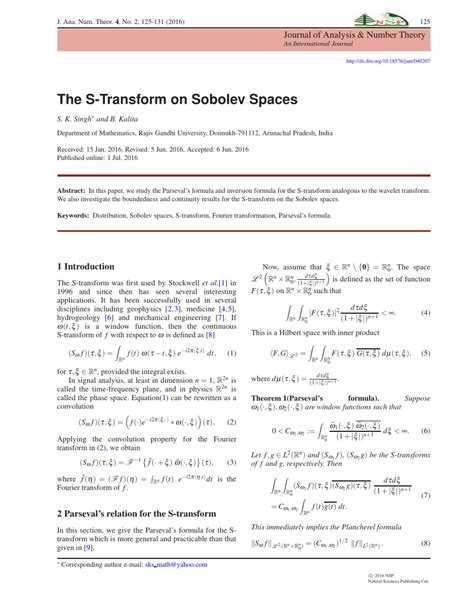 Pdf The S Transform On Sobolev Spaces