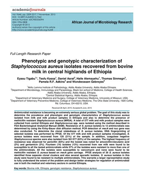 Pdf Phenotypic And Genotypic Characterization Of Staphylococcus