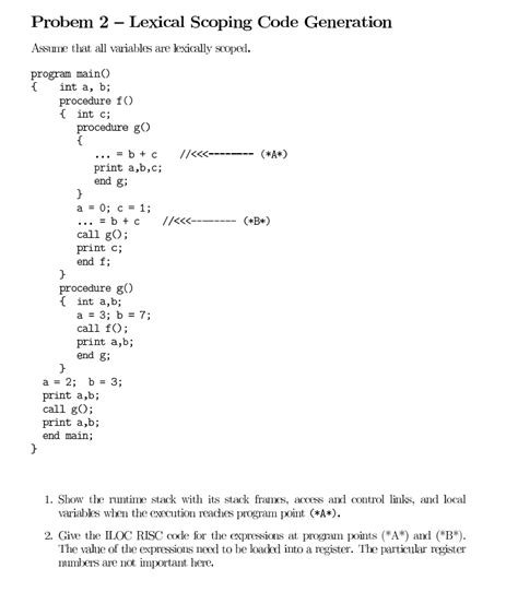 Solved Probem 2 Lexical Scoping Code Generation Assume
