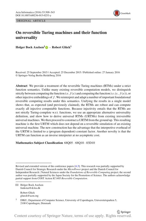On Reversible Turing Machines And Their Function Universality Request Pdf