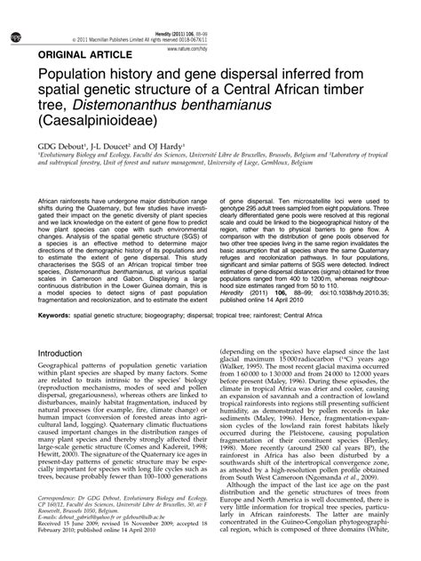 Pdf Population History And Gene Dispersal Inferred From Spatial Genetic Structure Of A Central