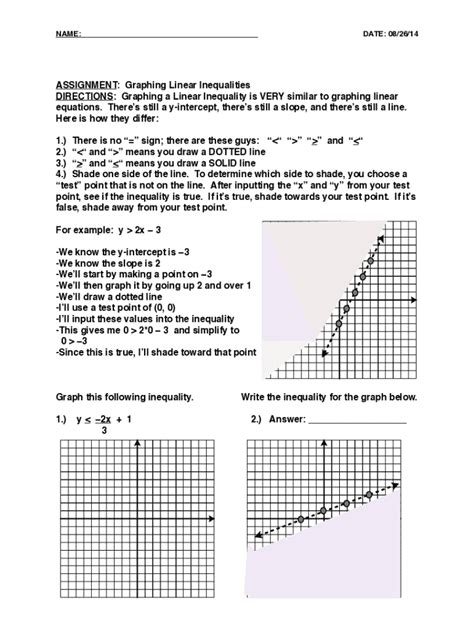 Fillable Online Assignment Graphing Linear Inequalities Directions Fax Email Print Pdffiller
