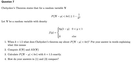 Solved Chebyshevs Theorem States That For A Random Variable
