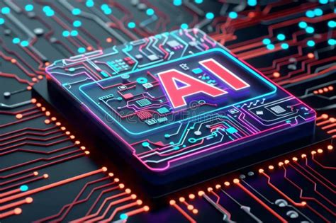 Ai Processor On Circuit Board High Tech Components Glowing Neon Lights Cyber Technology