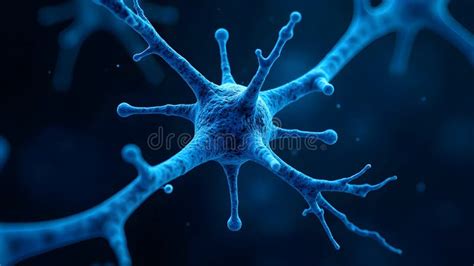 Detailed Glowing Blue Neuron Cell With Branching Connections Set Against A Dark Background