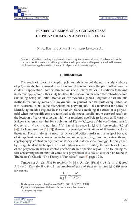 Pdf Number Of Zeros Of A Certain Class Of Polynomials In A Specific