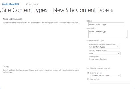 how to create and use content type hub in sharepoint online