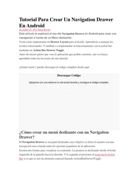 Tutorial Para Crear Un Navigation Drawer En Android Pdf Android Sistema Operativo Script