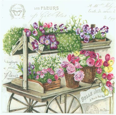 Decoupage Paper Napkins Of Paris Flower Wagon