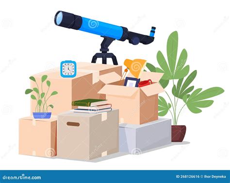 Relocation Cardboard Boxes With Things Packing Objects For