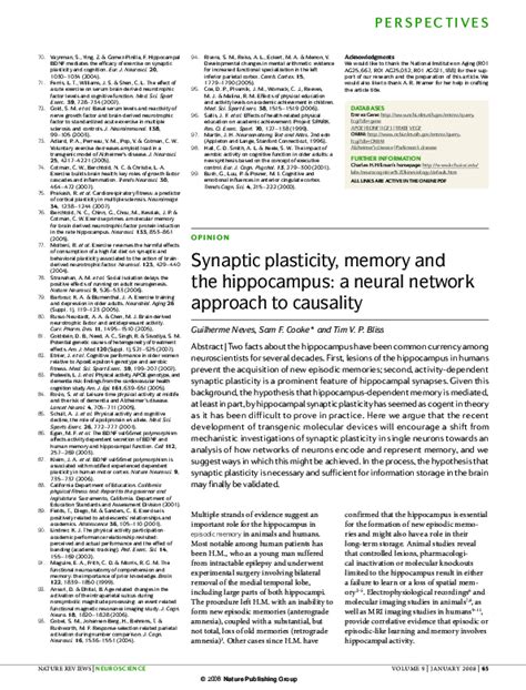 Pdf Synaptic Plasticity Memory And The Hippocampus A Neural Network Approach To Causality